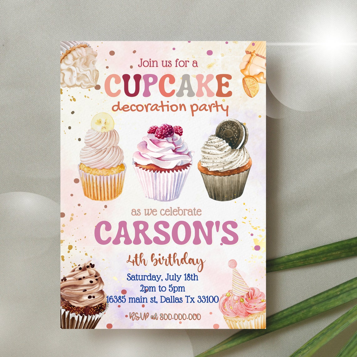 Editable and Printable Cupcakes Kid Birthday Invitation Template ...