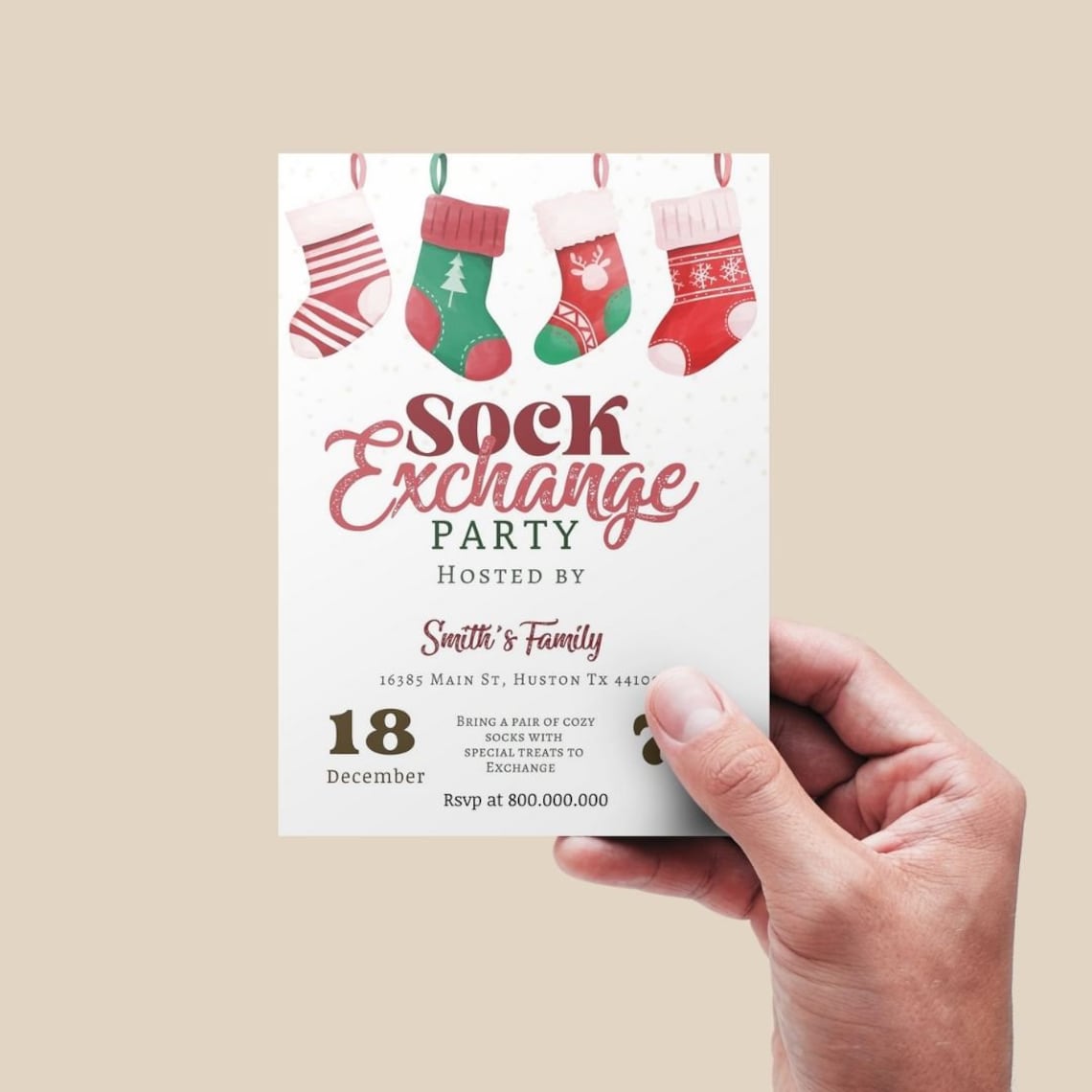 Sock Exchange Christmas Party Digital Invitation Template, Sock ...