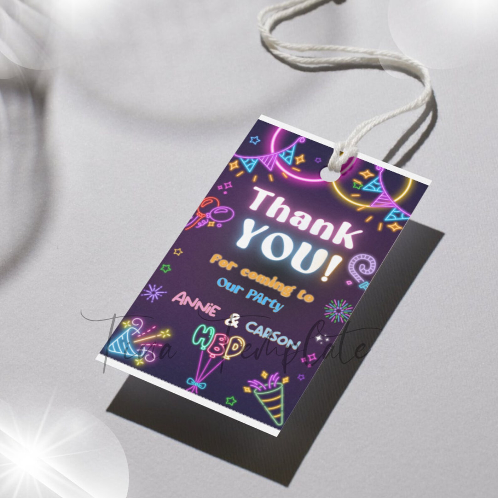 Editable Sibling Neon Lights Birthday Invitation, Joint Birthday ...