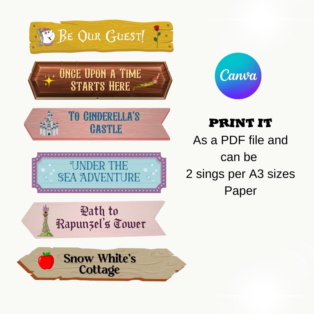Printable & Editable Princess Party Directional Sign Template, Princess ...