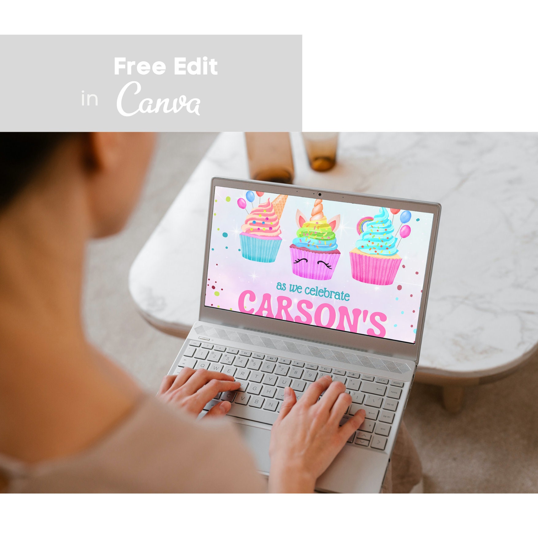 Editable and Printable Unicorns Cupcakes Kid Birthday Invitation ...