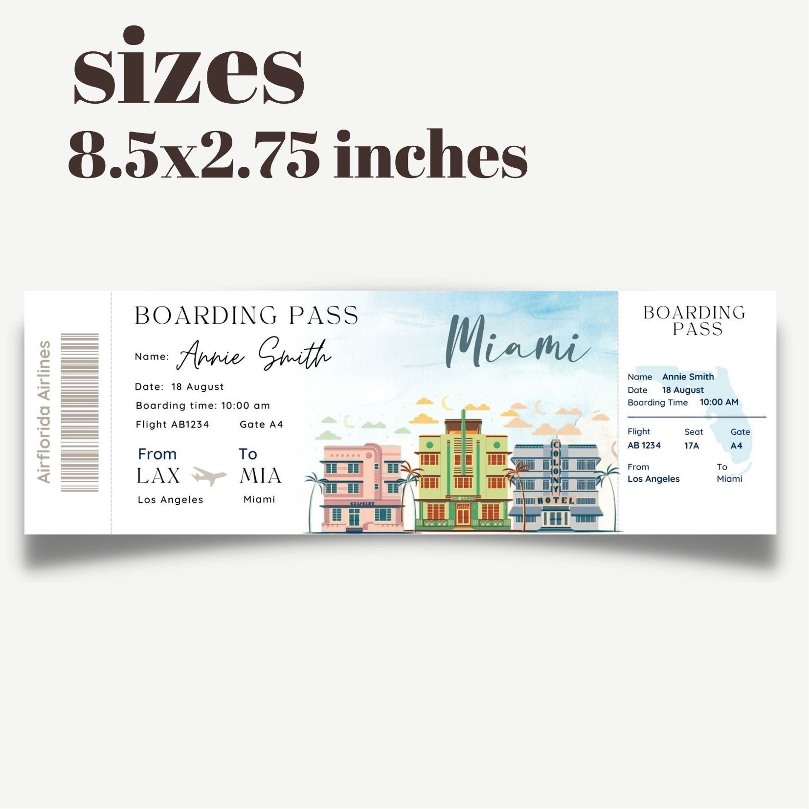 Printable and Editable Miami Surprise Boarding Pass Ticket, Trip Ticket ...