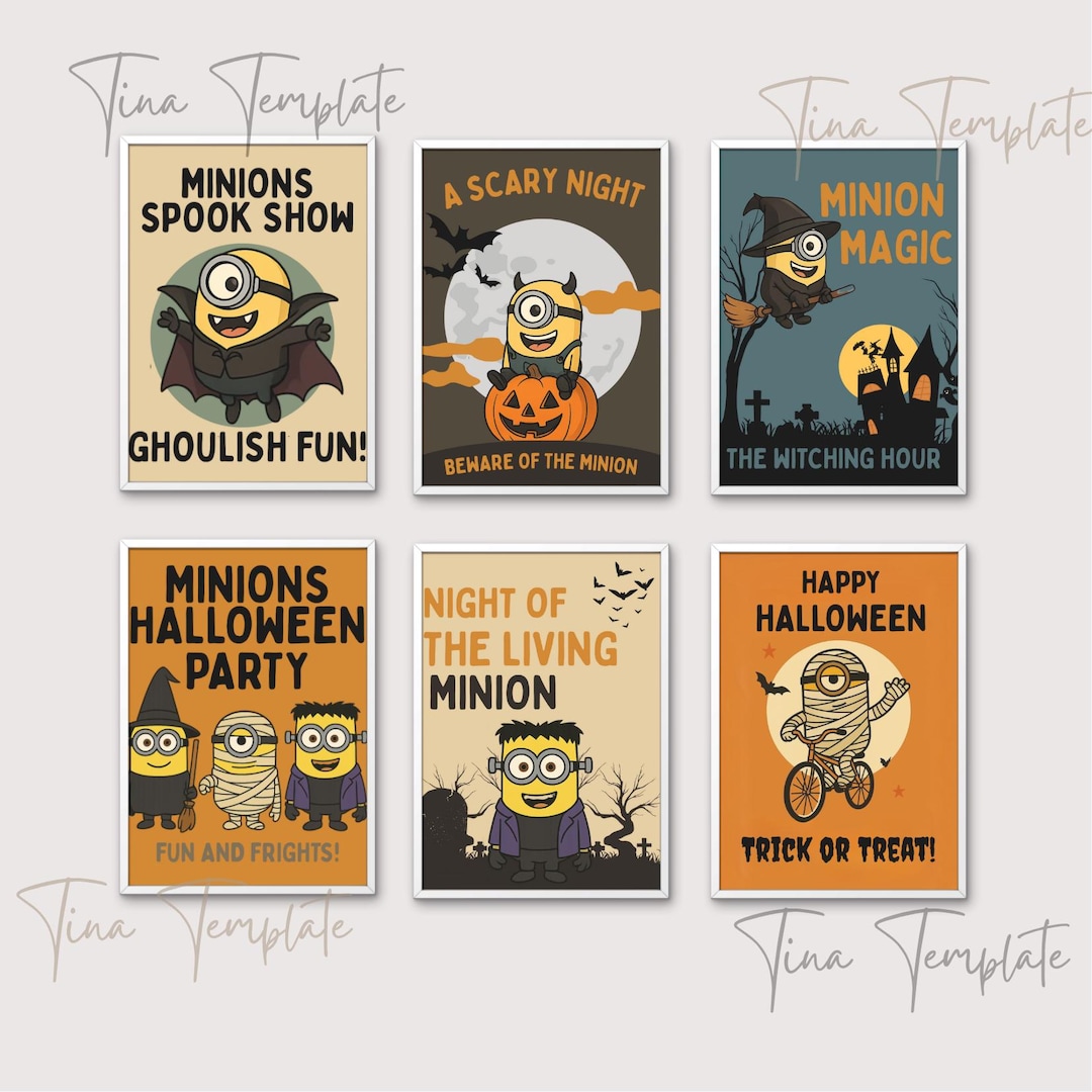 Vintage Minion Halloween Party Sign Bundle Template, Minion Birthday ...