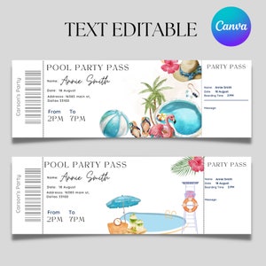 Printable and Editable Pool Party Pass Ticket, Summer Pool Party Ticket ...