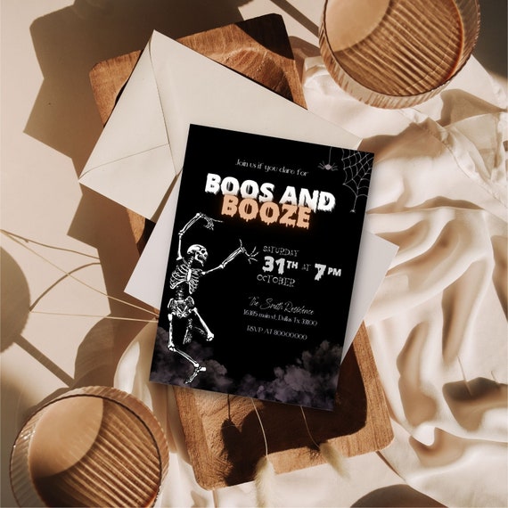 Editable and Printable Skeleton Boos and Booze Halloween Party - Etsy