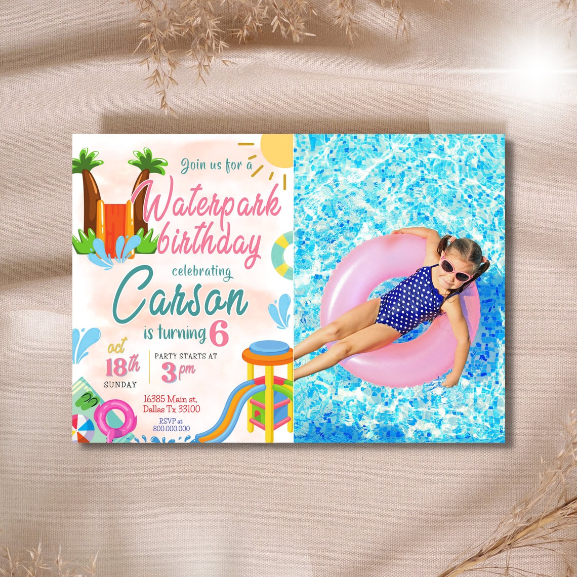 Editable and Printable Waterpark Party Photo Invitation - Etsy