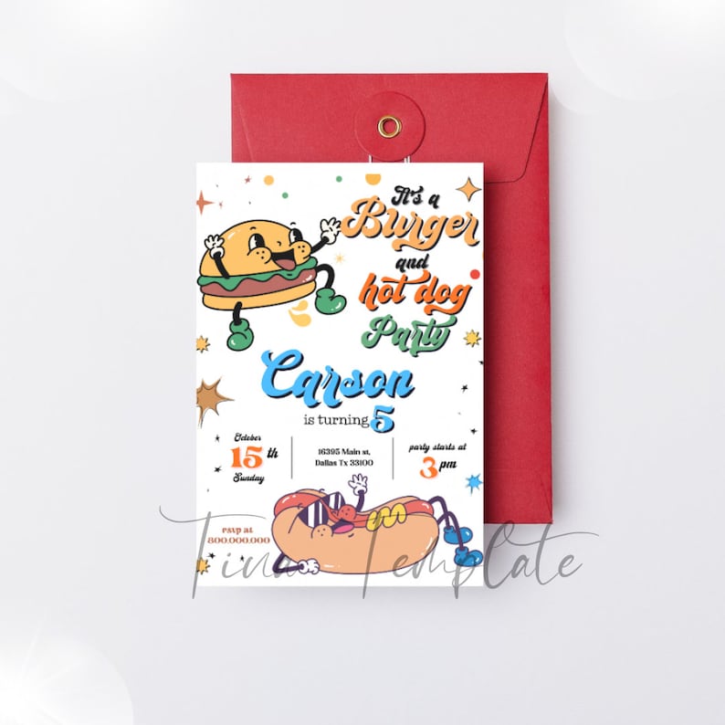 Editable and Printable Burger and Hot Dogs Party Invitation Template ...