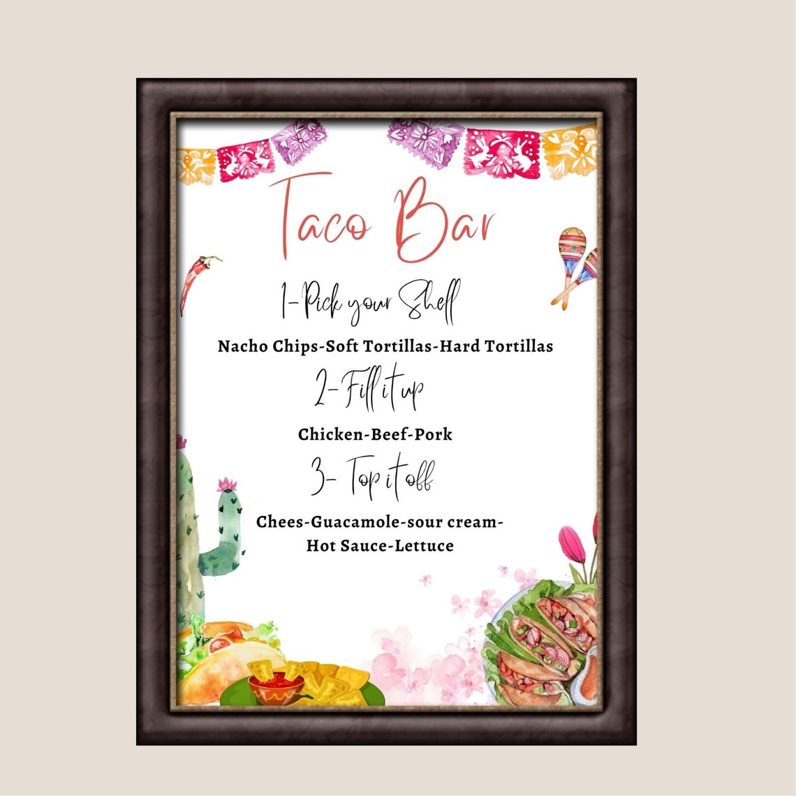 Printable and Editable Taco Bar Menu Taco Party Menu | Etsy