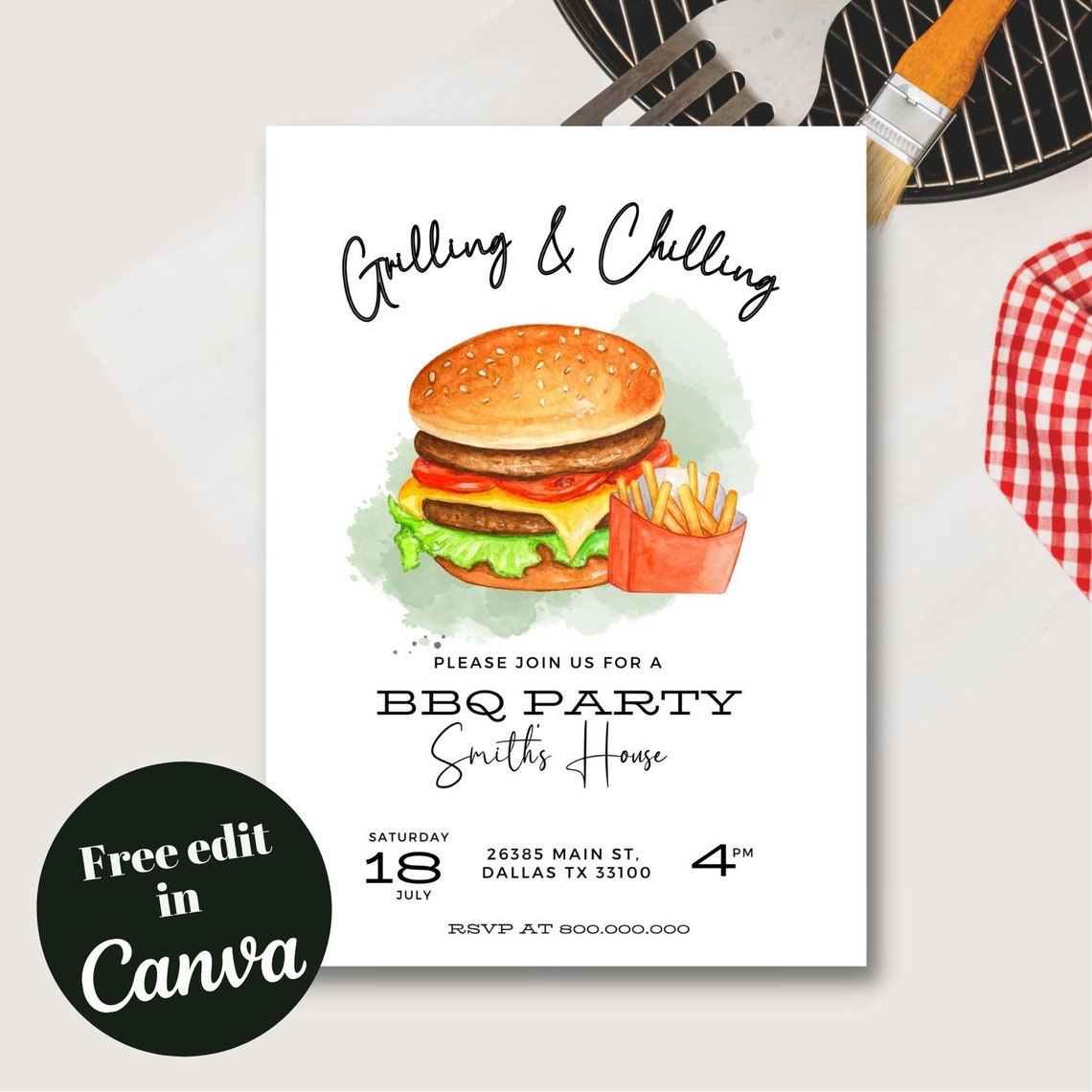 Editable and Printable BBQ Burger Party Invitation Template - Etsy