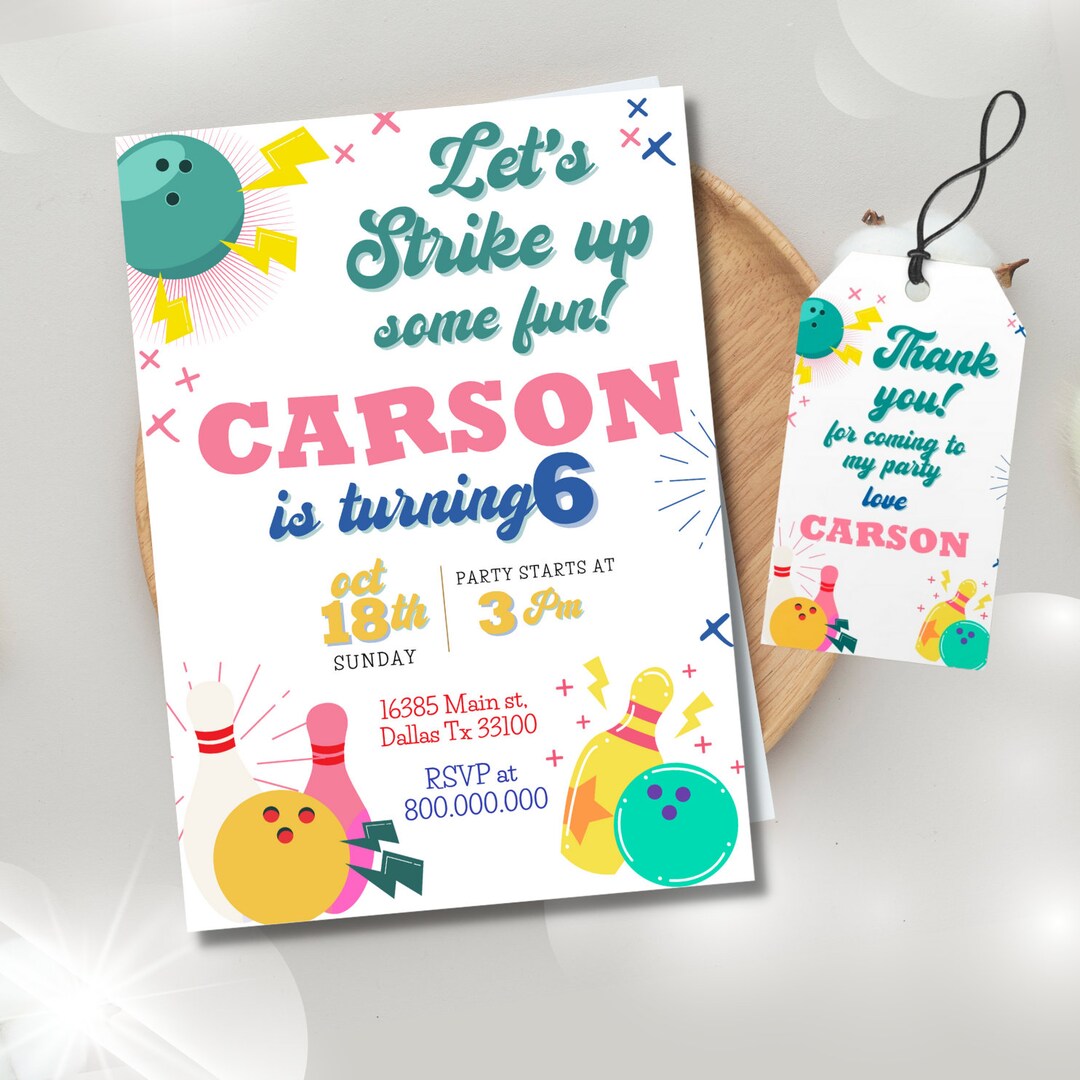 Editable and Printable Bowling Birthday Invitation, Bowling Invitation ...