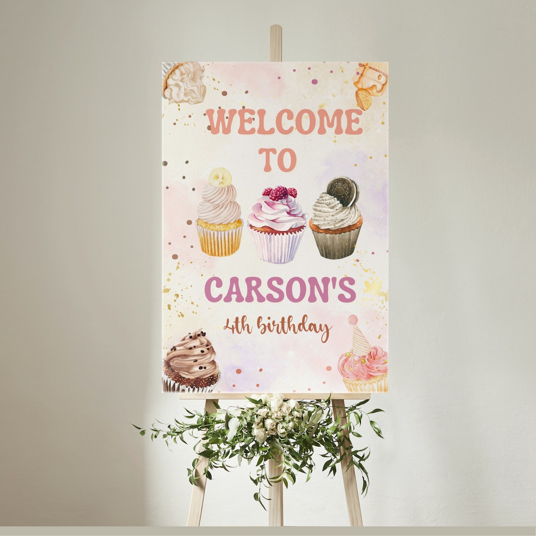 Editable and Printable Cupcakes Welcome Sing Template, Cupcake Sweet ...