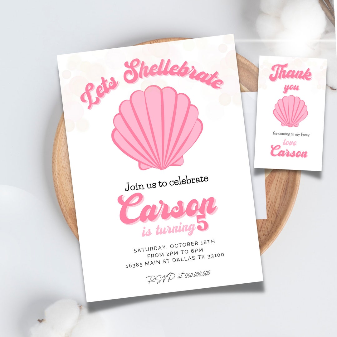 Editable and Printable Girl Sea Shell Birthday Party Invitation ...