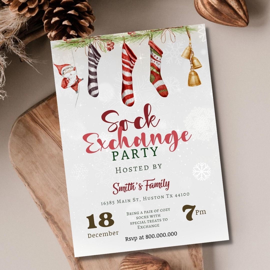 Sock Exchange Christmas Party Digital Invitation Template, Sock ...