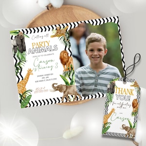 Editable and Printable Modern Party Animals Photo Invitation Template ...