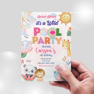 Editable and Printable Animals Pool Party Invitation Template, Splash ...