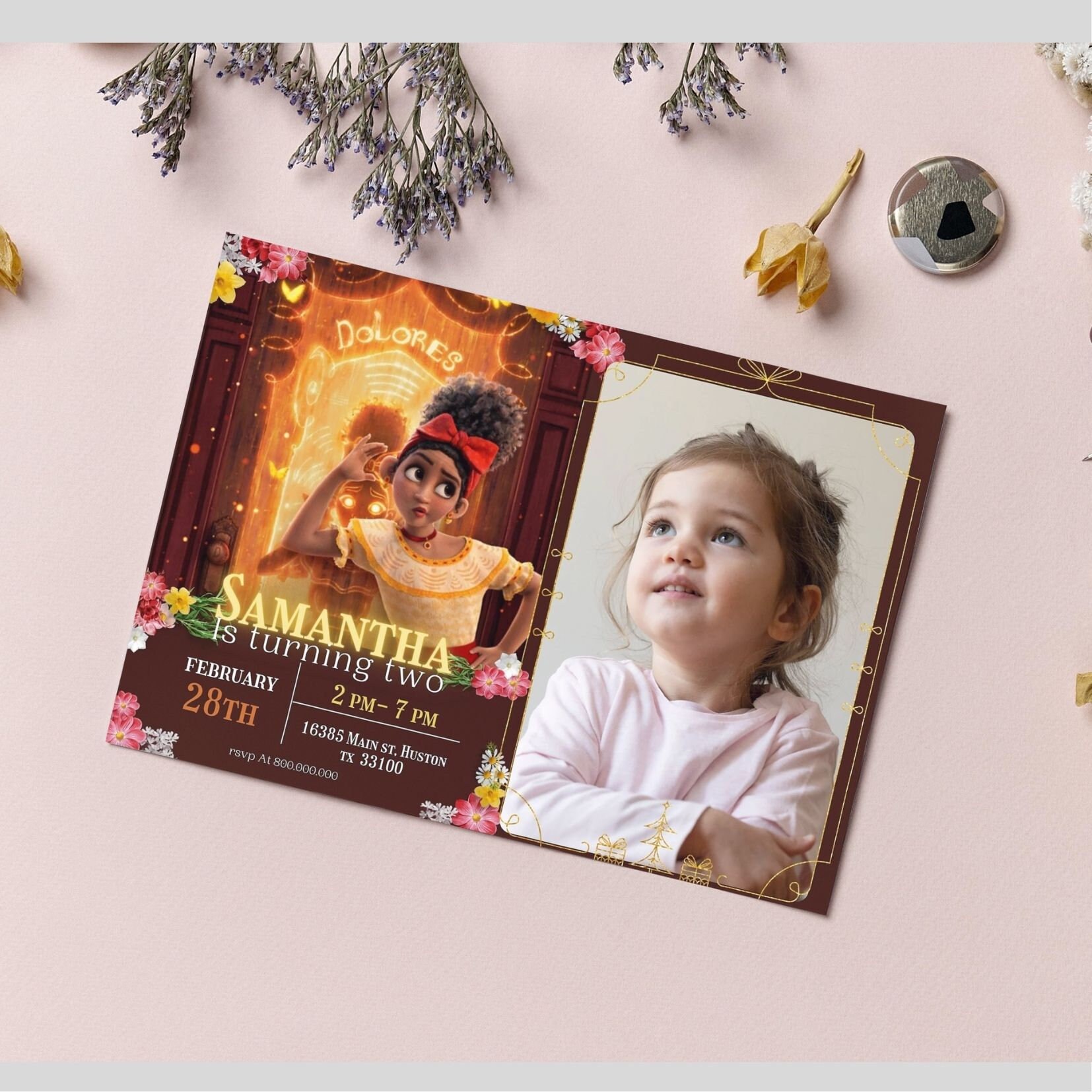 Printable Photo Frame Dolores Encanto Birthday Party Invitation ...
