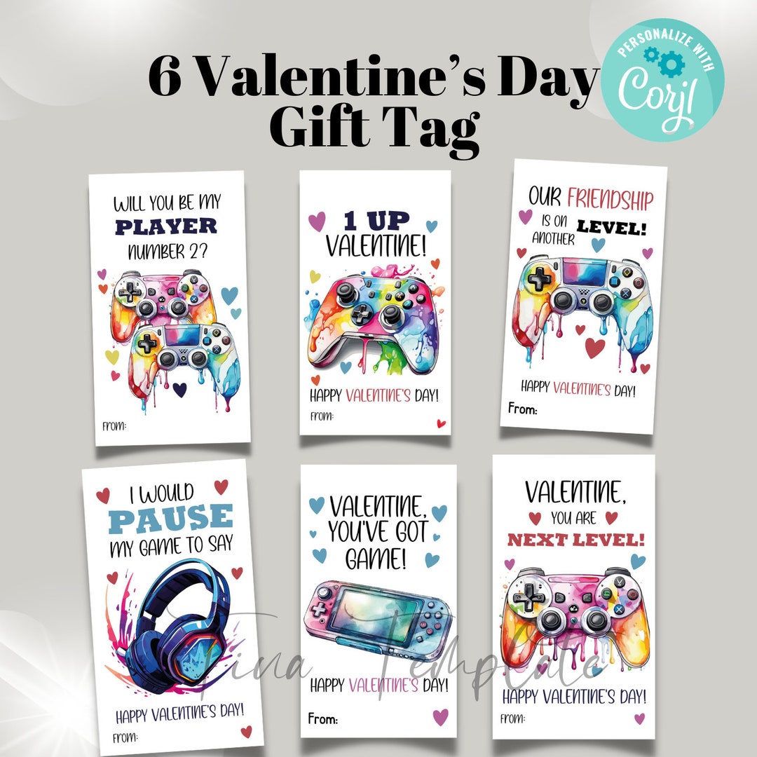Editable Gamer Valentine Gift Tag Template, Gamer Valentine Cards ...