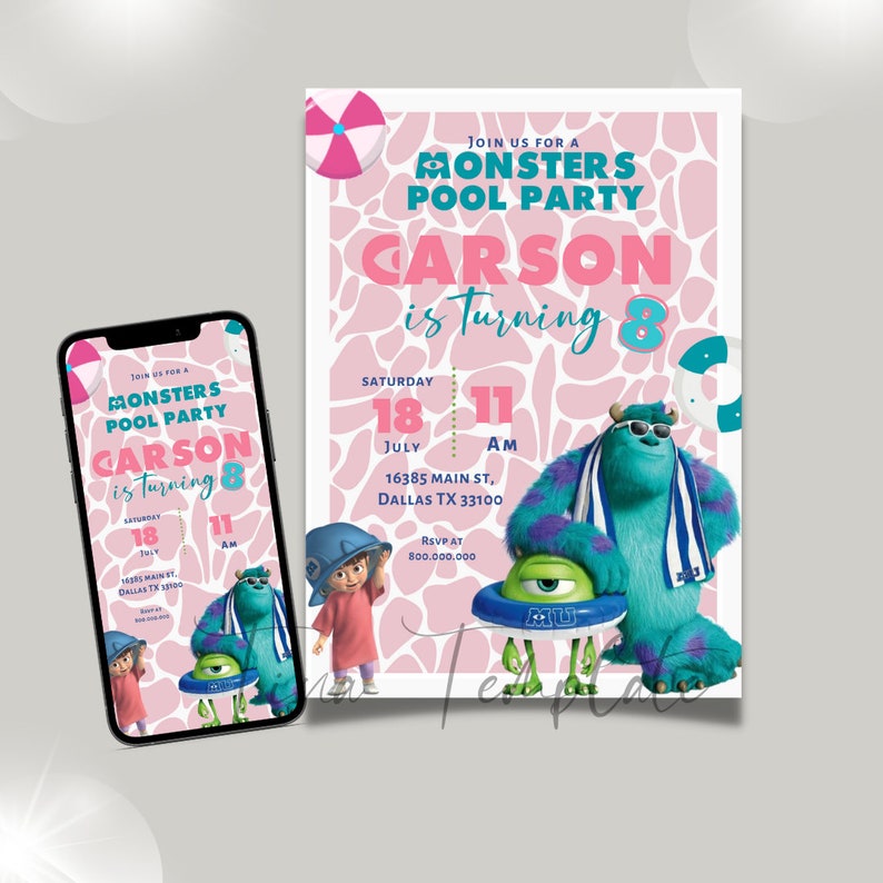 Printable and Electronic Monsters Kid Pool Party Birthday Invitation ...