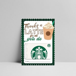 Editable Thanks A Latte Gift Card Holder Printable Teacher Gift ...