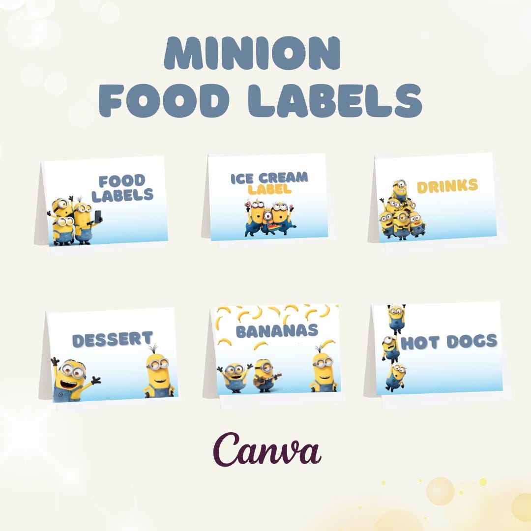 Printable Minion Kid Birthday Party Place Cards Template, Minion Food ...