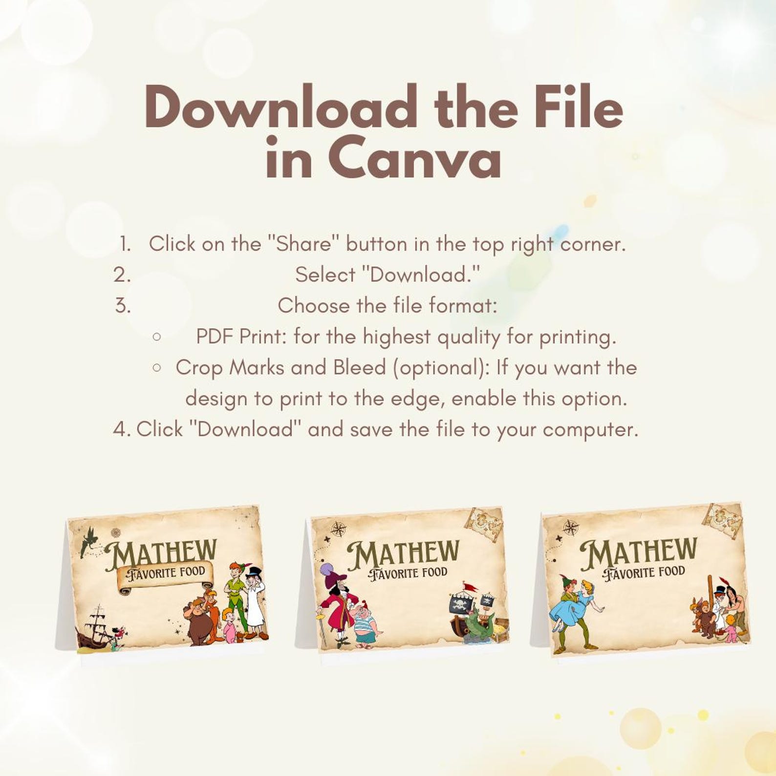 Printable Peter Pan Food Label Party Template, Peter Pan Neverland ...
