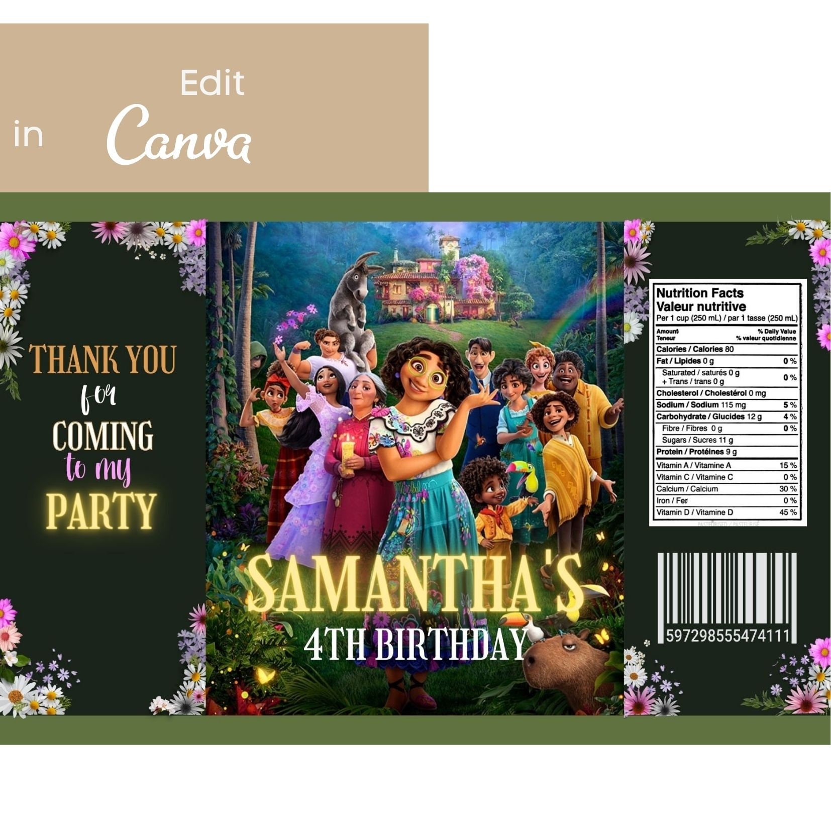 Editable Encanto Fruit Snacks Label Template- Encanto Kid Birthday ...