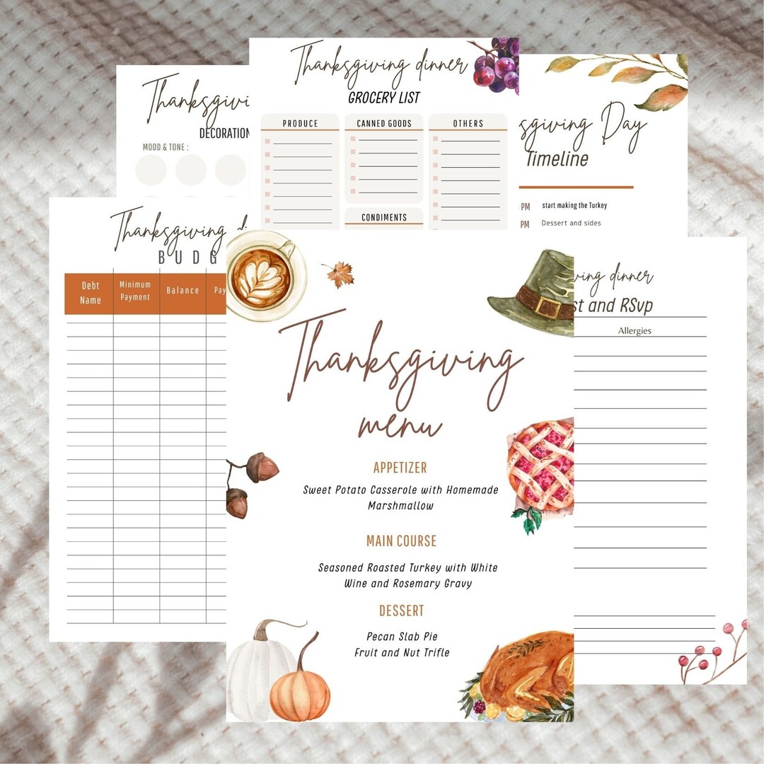 Printable Thanksgiving Dinner Planner Template, Holiday Planner ...