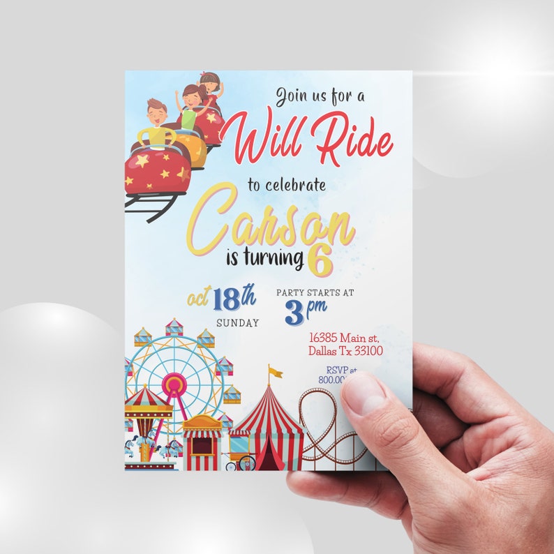 Editable and Printable Amusement Park Birthday Invitation - Etsy
