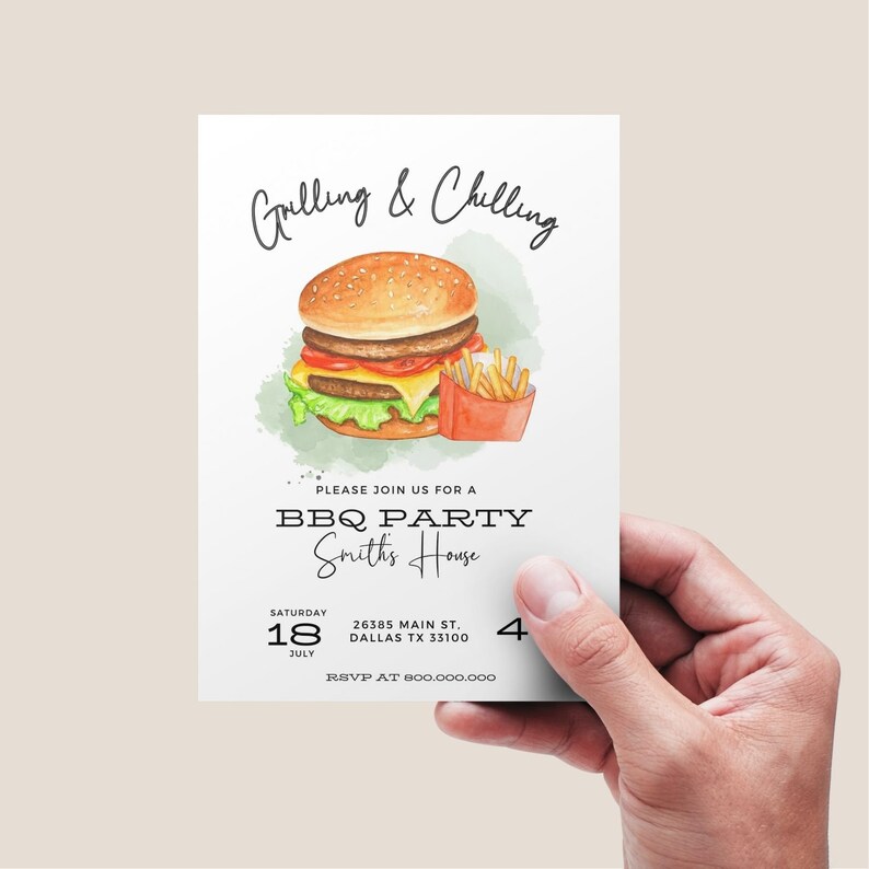Editable and Printable BBQ Burger Party Invitation Template, Backyard ...