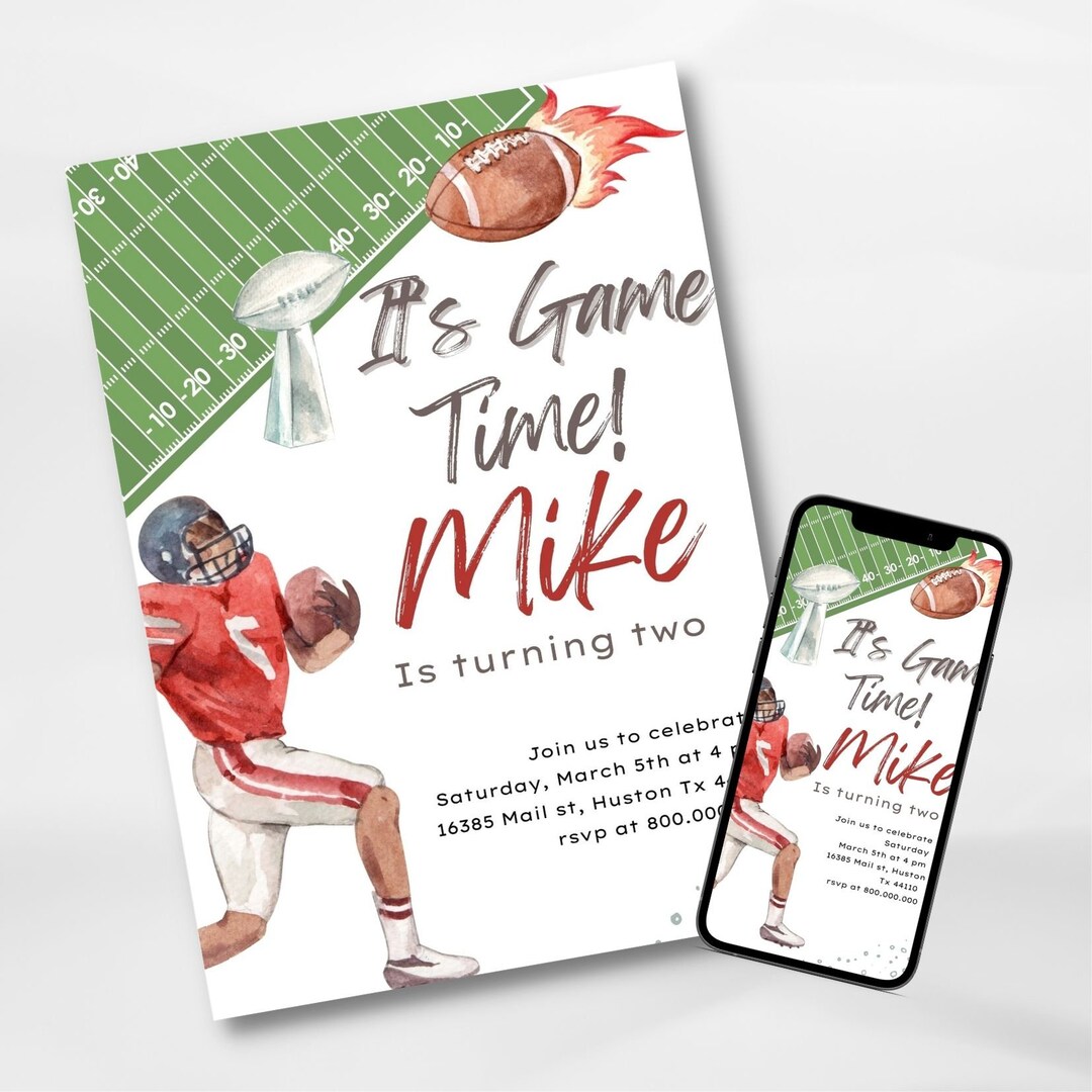 It’s Game Time Football Birthday Boy Printable and Mobile Invitation ...
