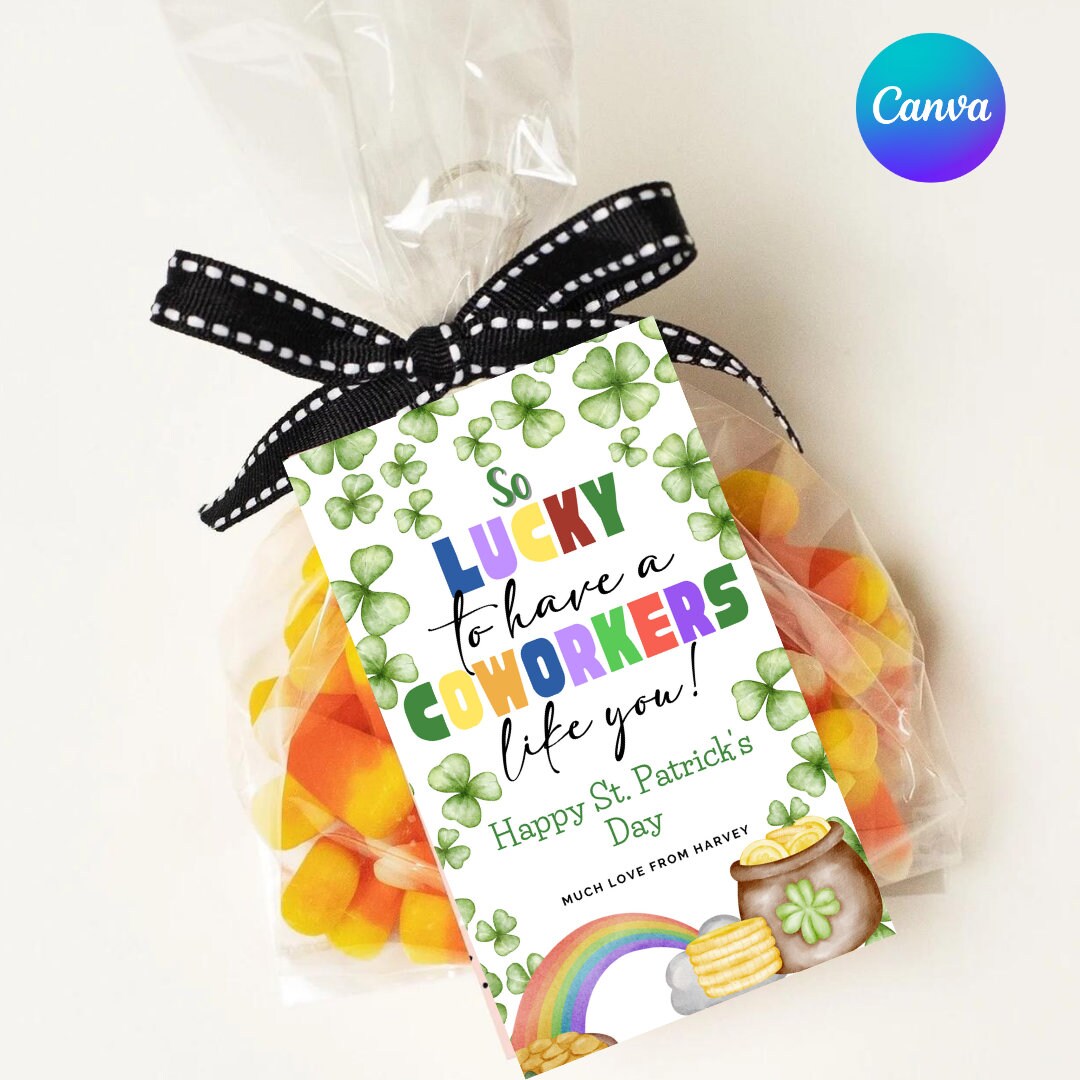 Editable St. Patrick's Day Cowokers Appreciation Gift Tag Template, so ...