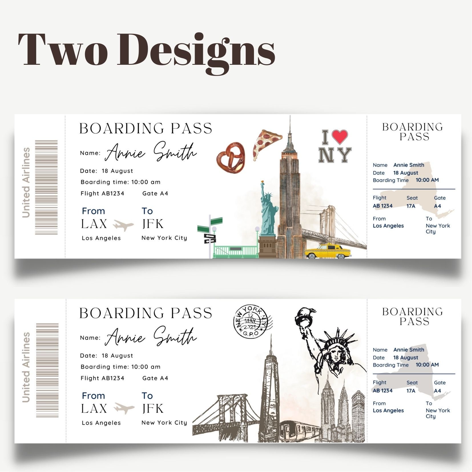 Printable and Editable New York Surprise Boarding Pass Ticket, Trip ...