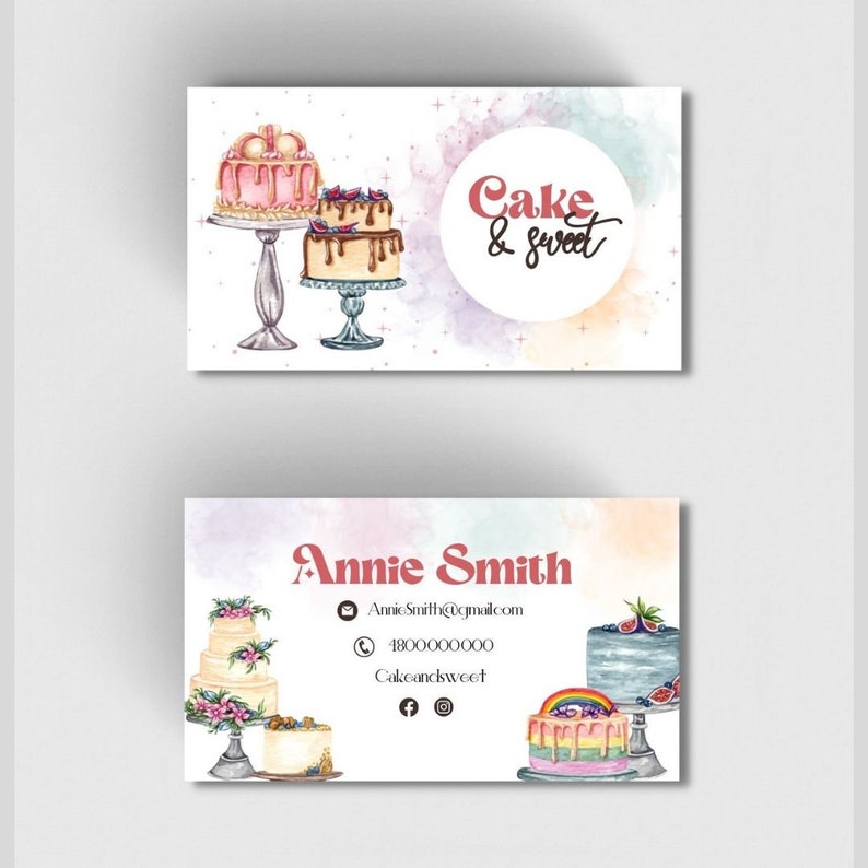Editable Cake Business Card Design Template Sweet and Cake - Etsy