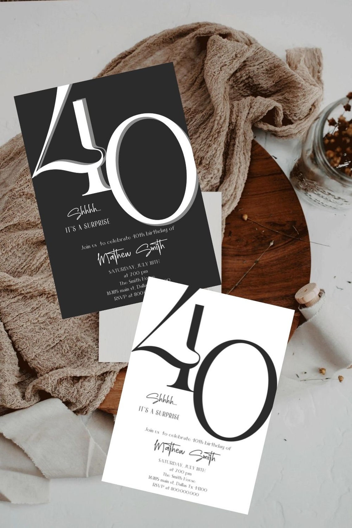Editable and Printable 40th Elegant Birthday Invitation Template, Adult ...