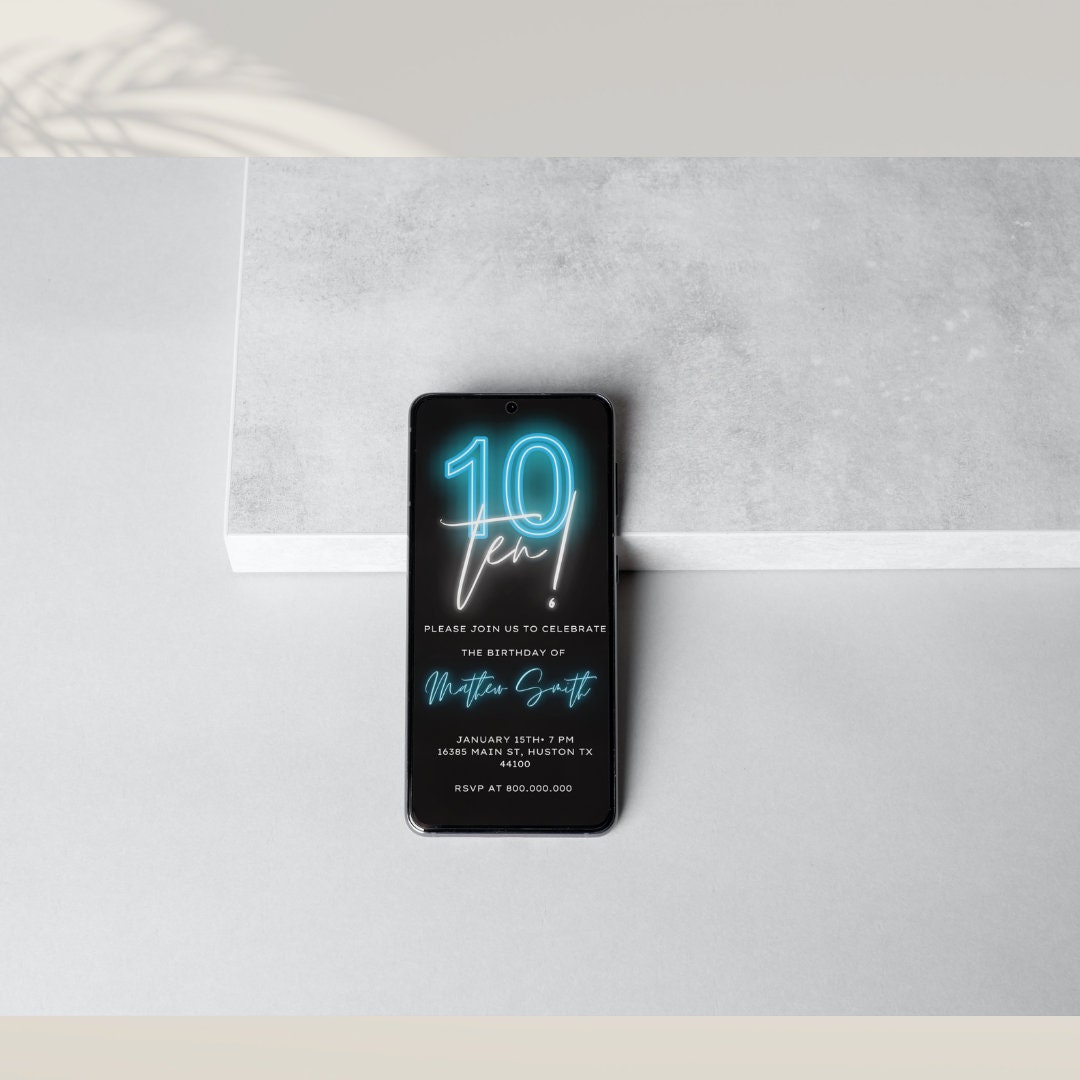 Editable 10th Neon Light Video Birthday Invitation Template - Etsy