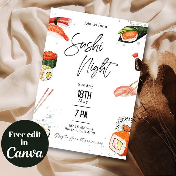 Printable Elegant Sushi Night Invitation Template Minimalist - Etsy