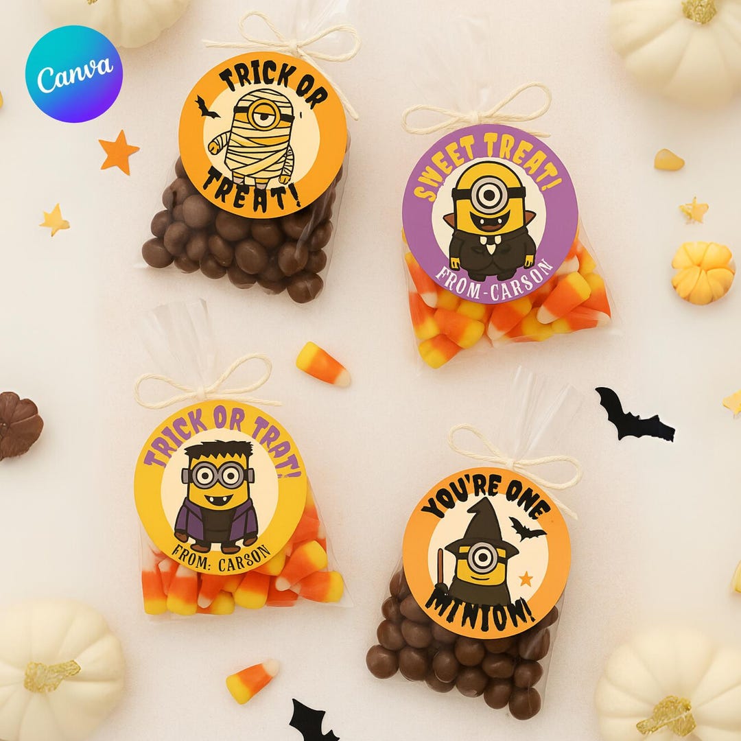 Minion Halloween Treats Tag Template, Printable Halloween Birthday ...