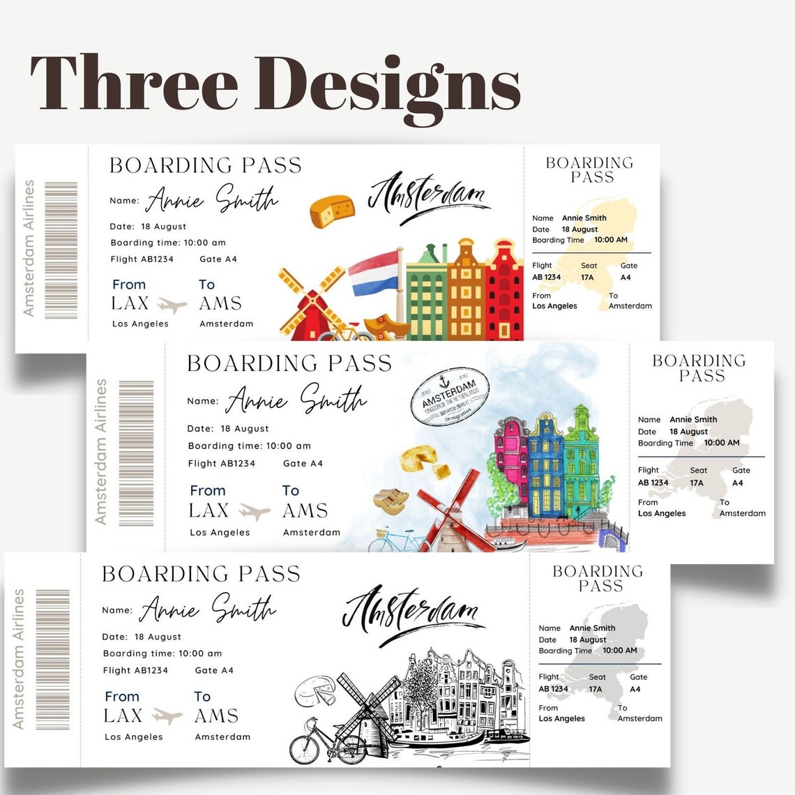 Printable and Editable Amsterdam Surprise Boarding Pass Ticket, Trip ...