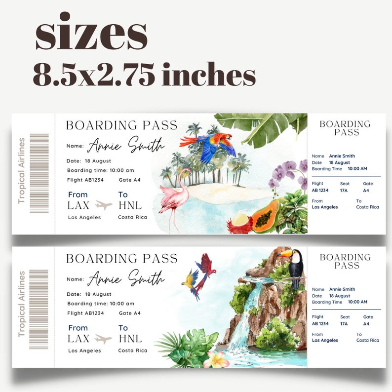 Printable and Editable Tropical Surprise Boarding Pass Ticket - Etsy