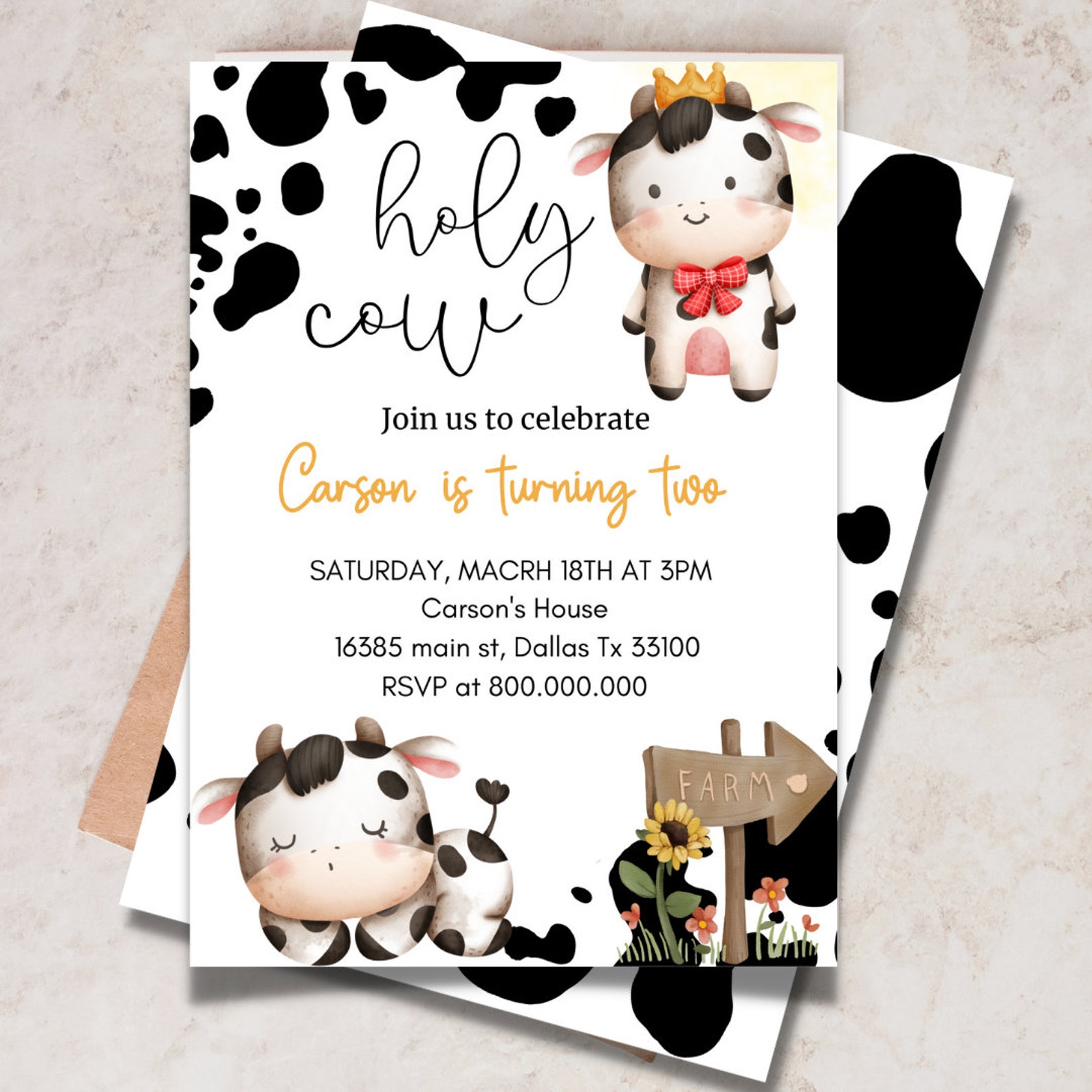 Editable and Printable Cow Birthday Party Invitation Template - Etsy