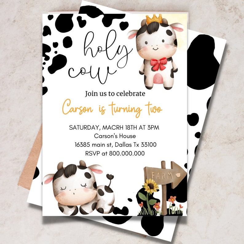 Editable and Printable Cow Birthday Party Invitation Template - Etsy