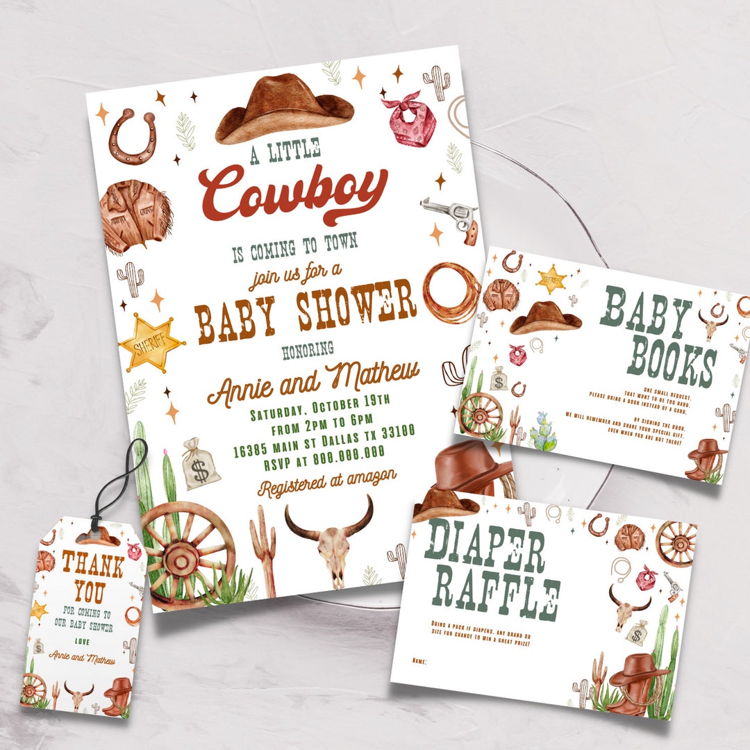 Editable and Printable Cowboy Baby Shower Bundle Invitation, A Little ...
