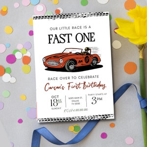 Editable Fast One 1st Birthday Invitation Template, Fast One Boy Race ...