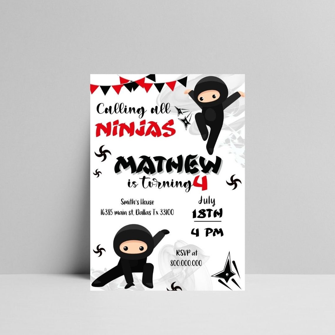 Editable and Printable Ninja Birthday Invitation Template - Etsy