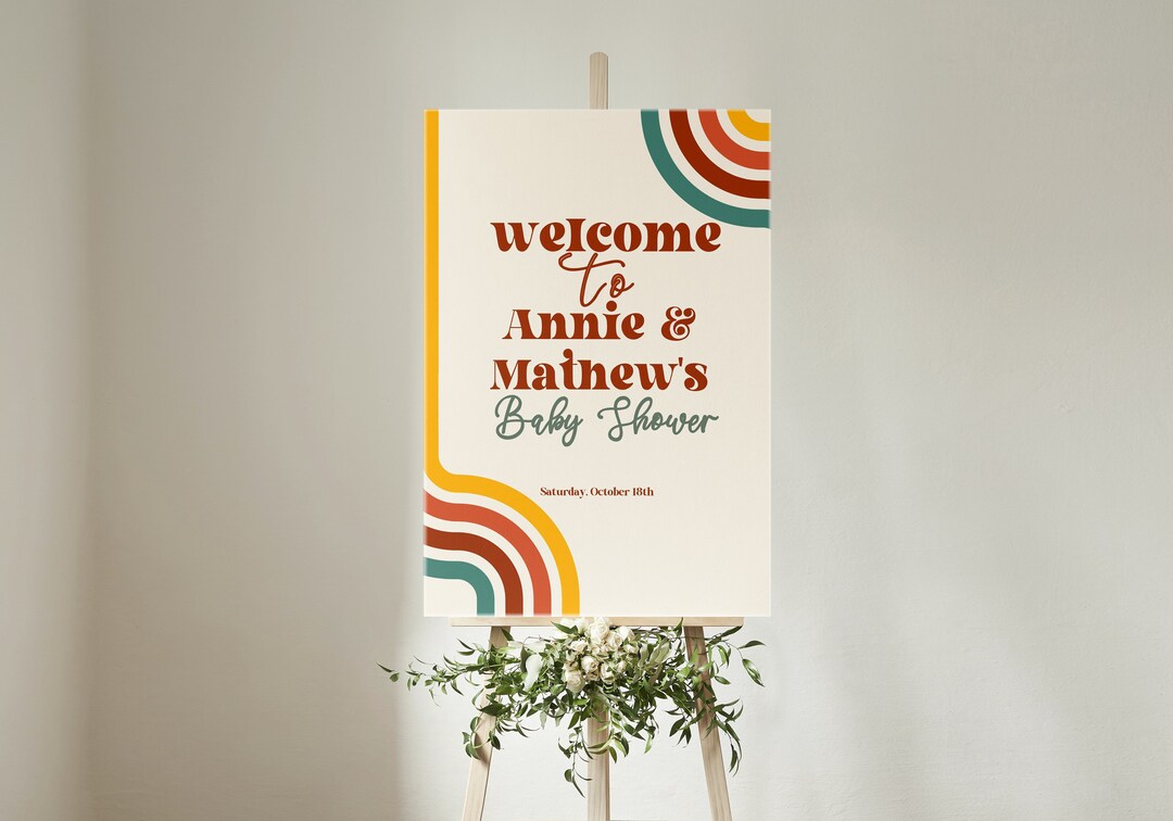 Editable and Printable Groovy Theme Baby Shower Welcome Sign, Retro ...