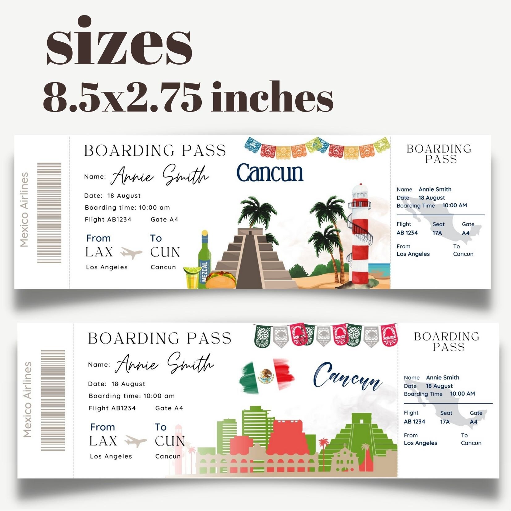 Printable and Editable Cancun Surprise Boarding Pass Ticket, Trip ...