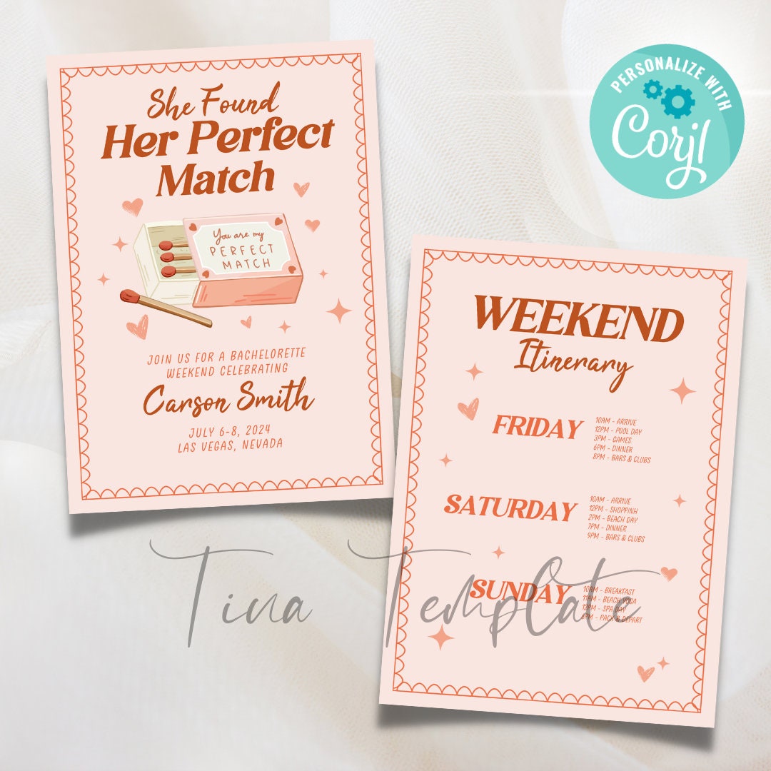 Editable and Printable Perfect Match Bachelorette Weekend Invitation ...