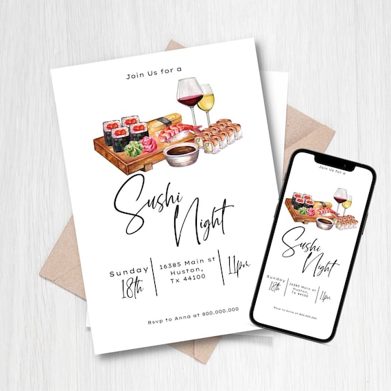 Elegant and Minimalist Sushi Night Invitation Template Sushi - Etsy