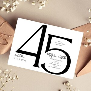 Editable and Printable 45th Elegant Birthday Invitation Template, Forty ...