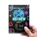 Editable Gamer Theme Kid Birthday Party Invitation, Printable Neon ...